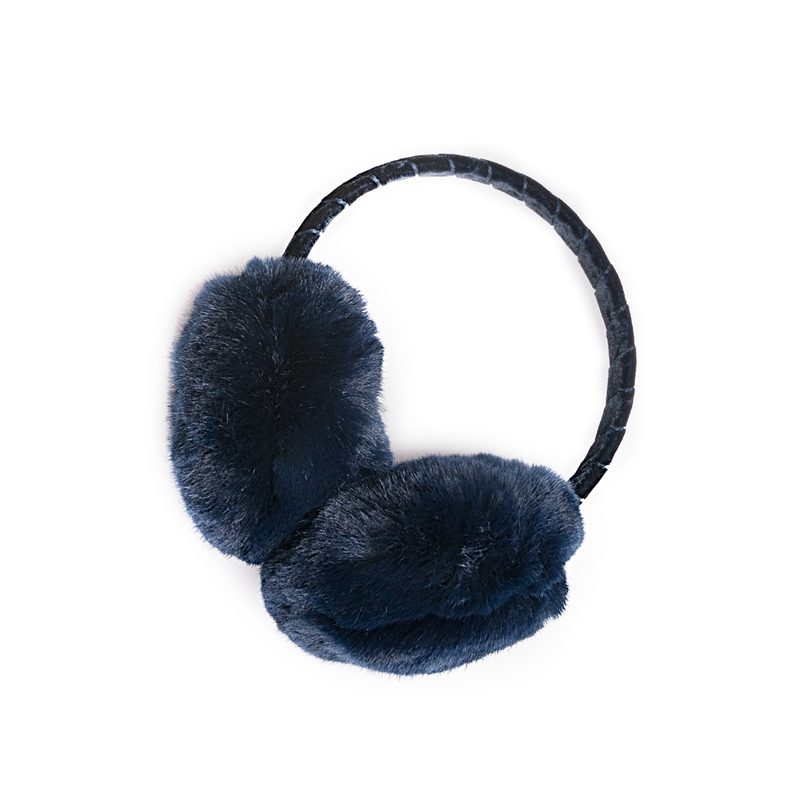 Fuzzy Faux Fur Ear Muffs, Navy - Hats, Scarves & Gloves - Maisonette