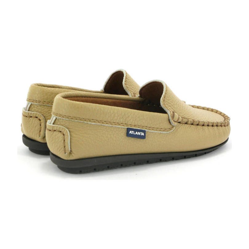 Plain Vamp Mocassin in Grainy Leather, Beige - Shoes - Maisonette