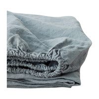 Linen Fitted Sheet, Blue Fog - Sheets - Maisonette